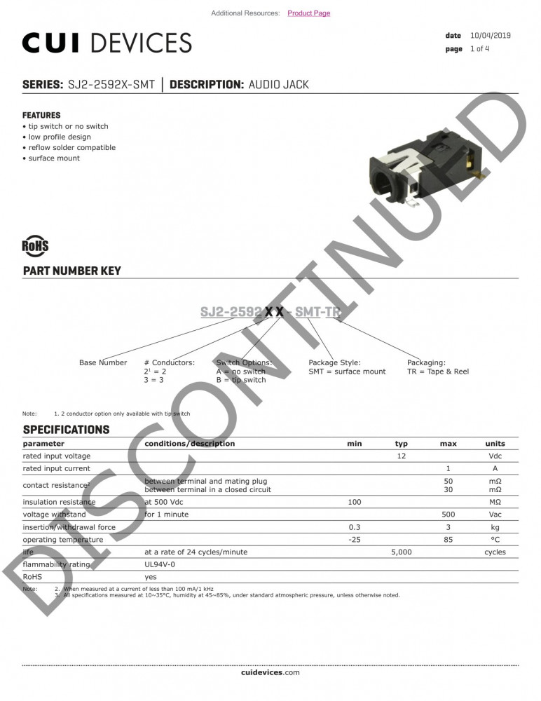 SJ2-25923A-SMT-TR datasheet page 1