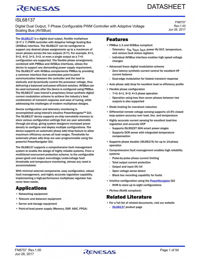 ISL68137 datasheet page 1