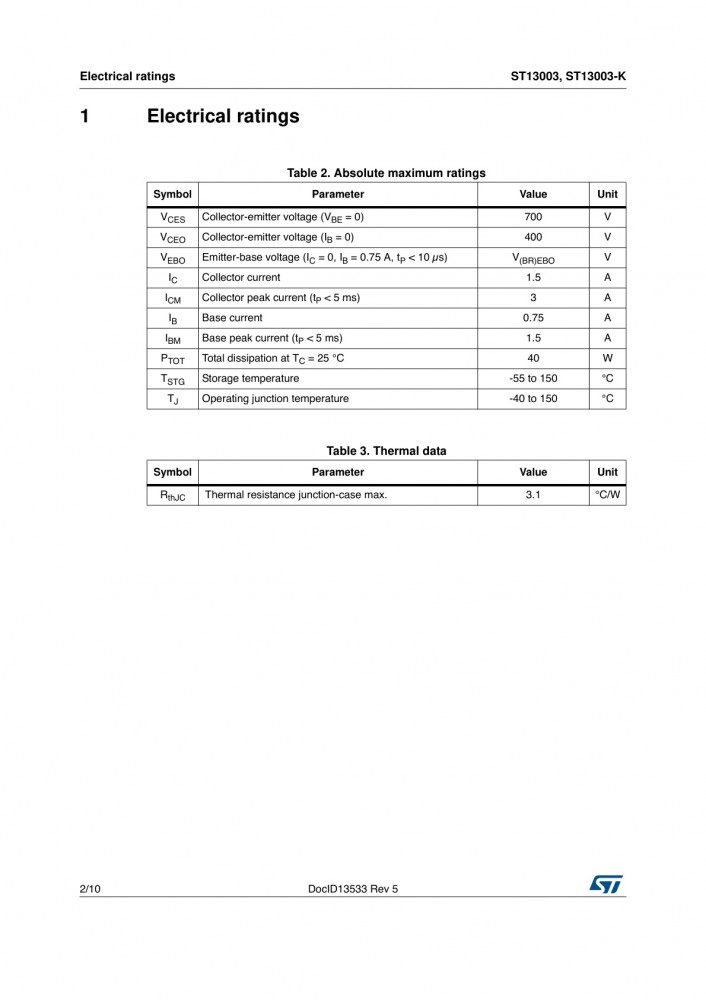 ST13003-K datasheet page 2