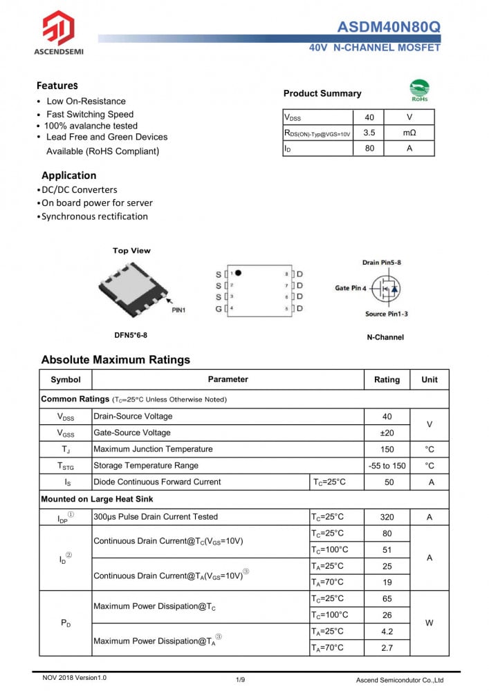 ASDM40N80Q-R datasheet page 1