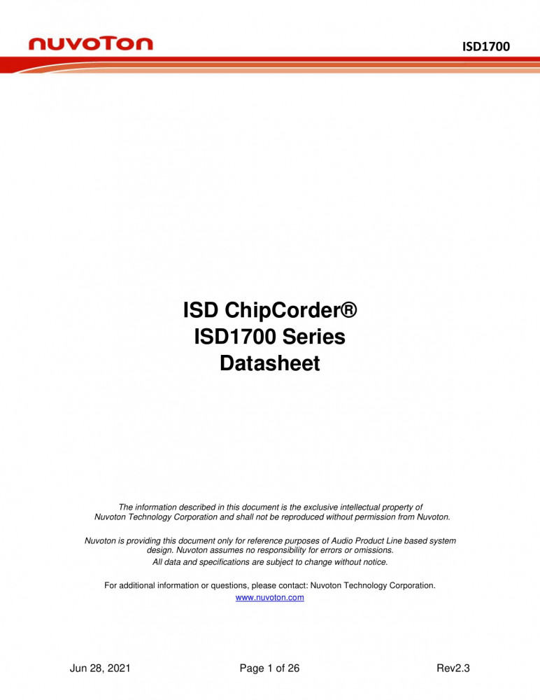 ISD17240PYI datasheet page 1