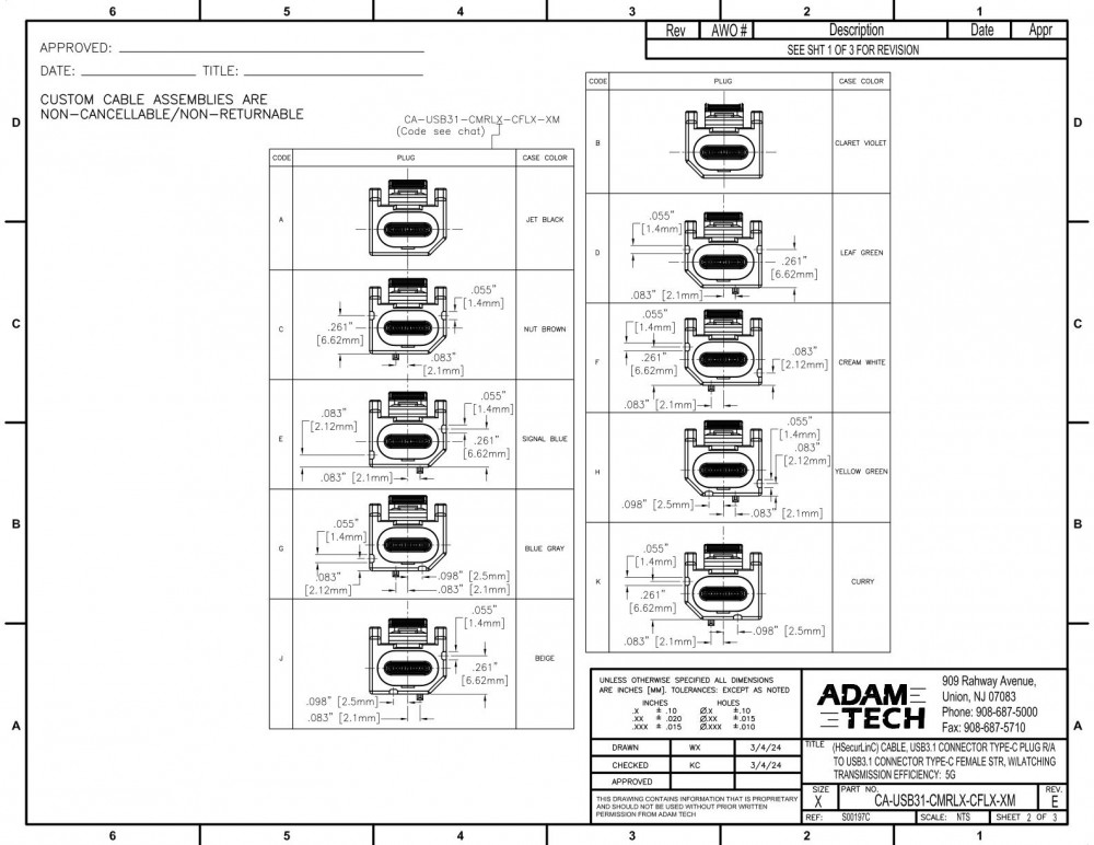 ADAM TECH cable assembly drawing, sheet 2