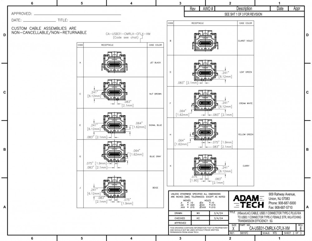 ADAM TECH cable assembly drawing, sheet 3