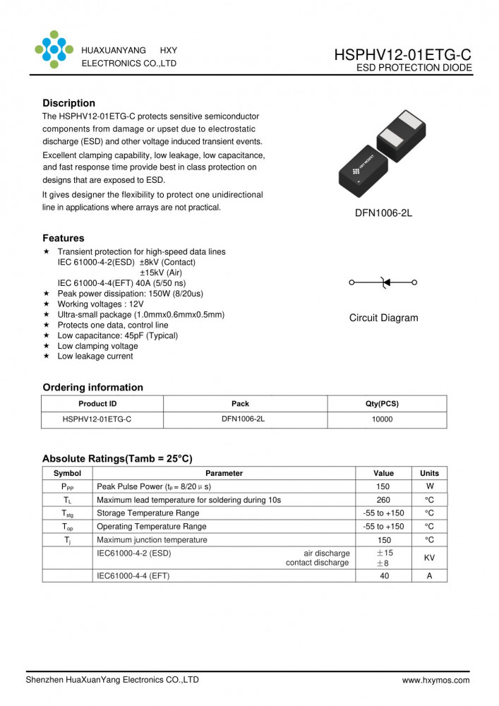 HSPHV12-01ETG-C product specification page 1