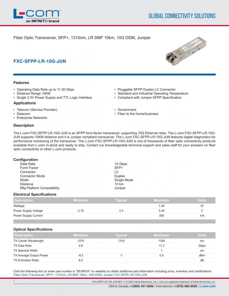 FXC-SFPP-LR-10G-JUN technical document page 1