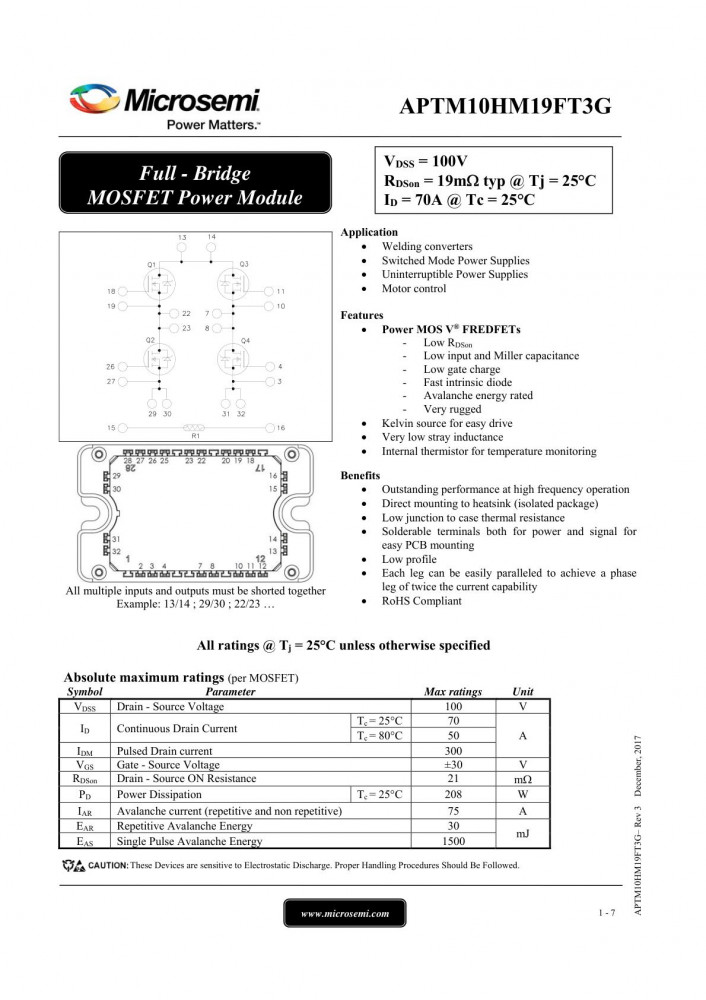 APTM10HM19FT3G datasheet page 1