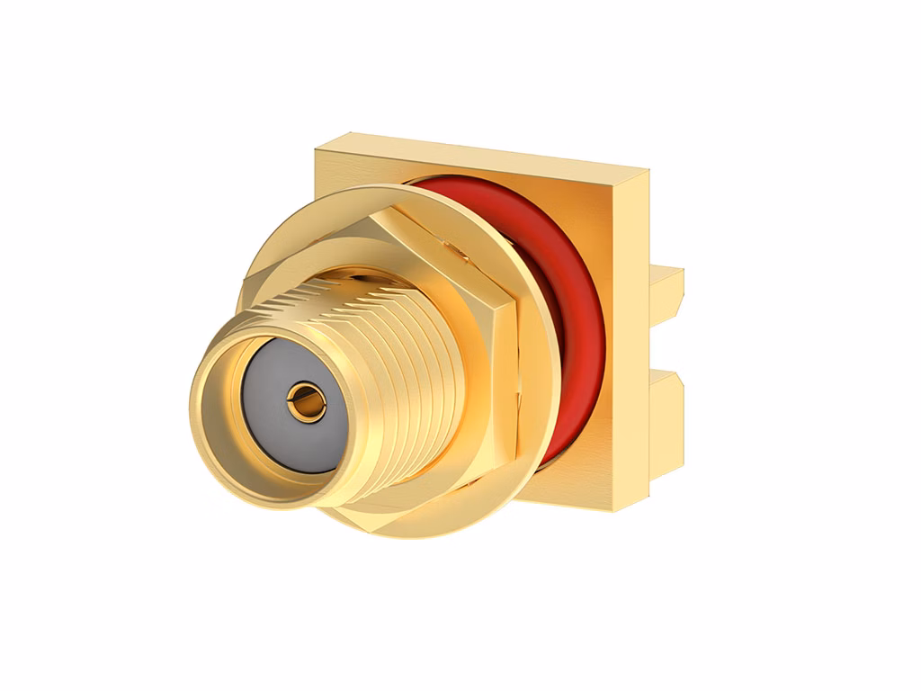 SMA Jack, Straight, Bulkhead Receptacle, PCB, Edge Mount, Nut and Lockwasher Included, Brass Body, Gold (Au) Plated, Tray, 50 Ohms for sale