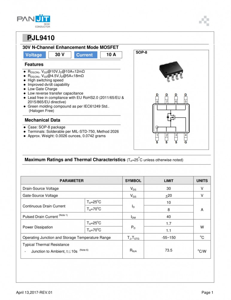PJL9410 datasheet page 1