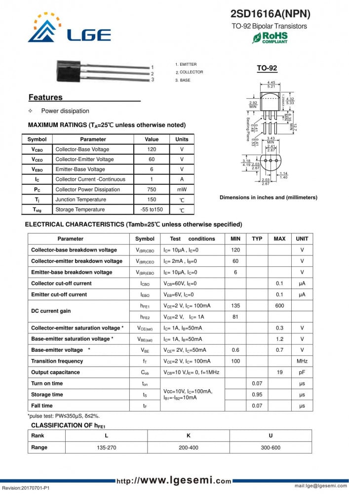 LGE 2SD1616A datasheet page 1
