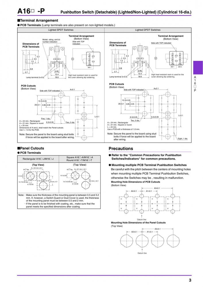 OMRON A165L datasheet page 3