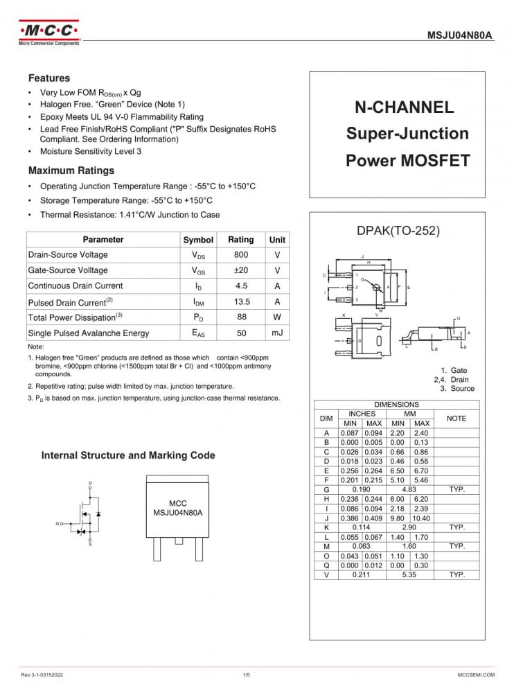 MSJU04N80A-TP datasheet page 1
