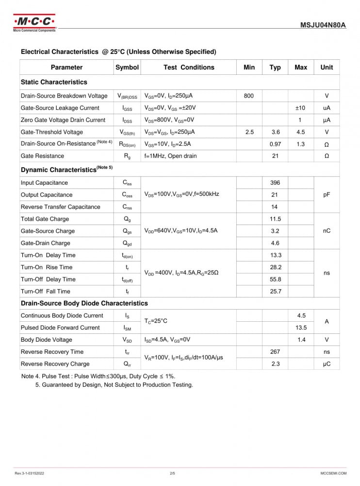 MSJU04N80A-TP datasheet page 2