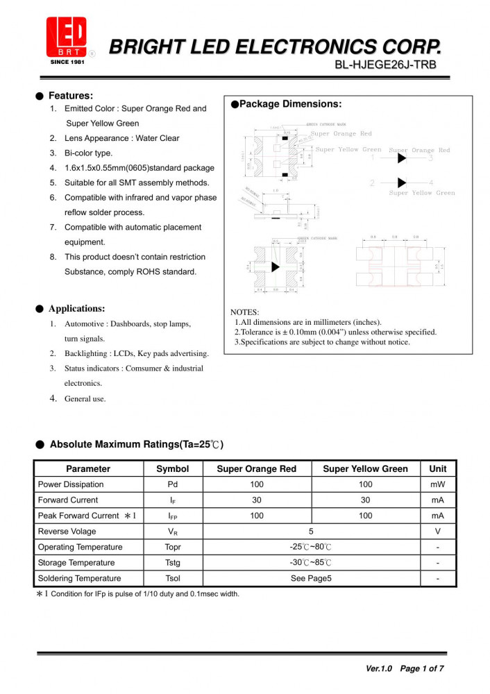 BL-HJEGE26J-TRB datasheet page 1