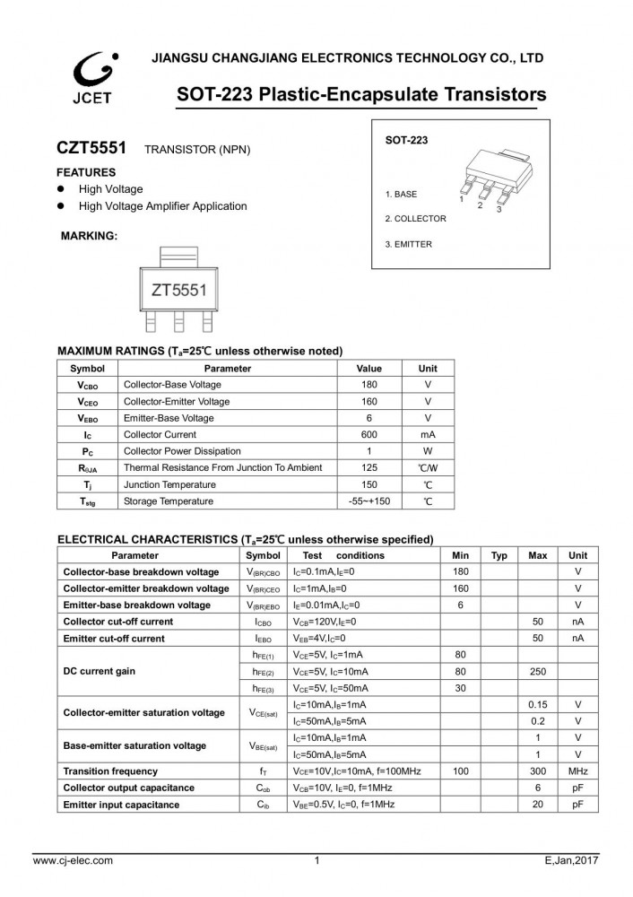 CZT5551 datasheet page 1