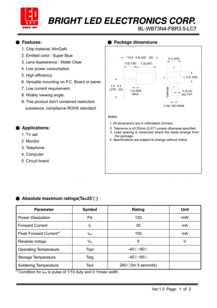 BL-WB73N4-FBR3.5-LC7 technical document, page 1