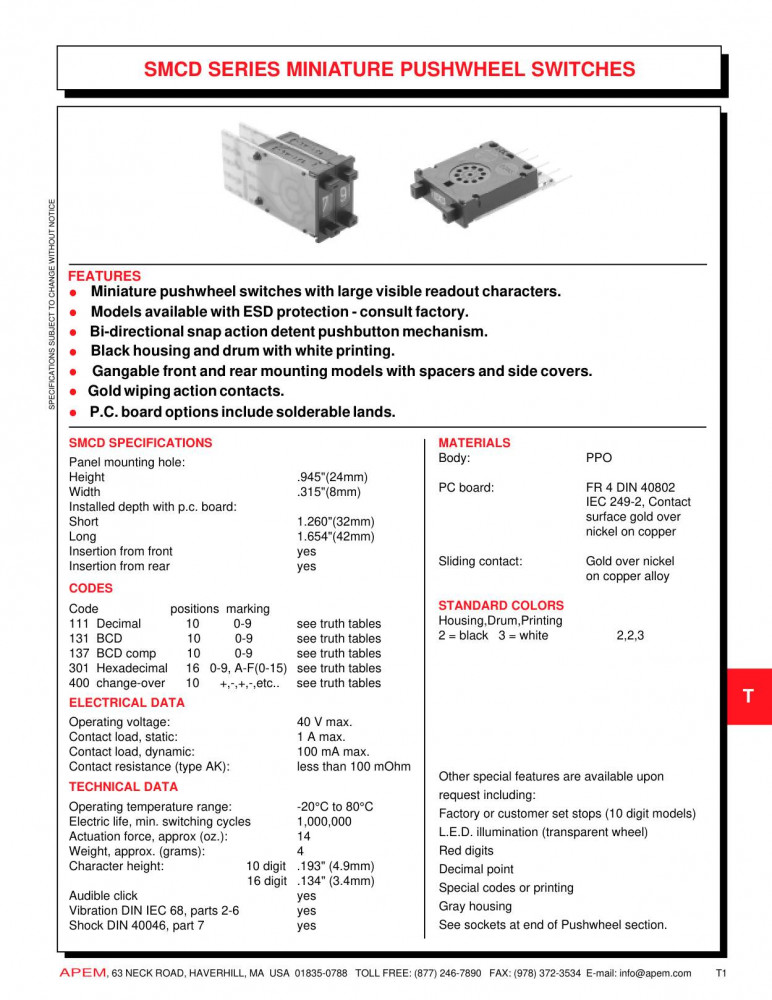 APEM SMCD series documentation page 1