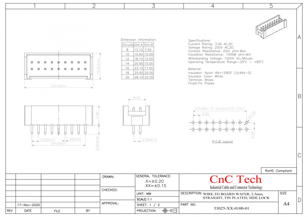 CNC Tech 53025-20-0100-01 technical drawing