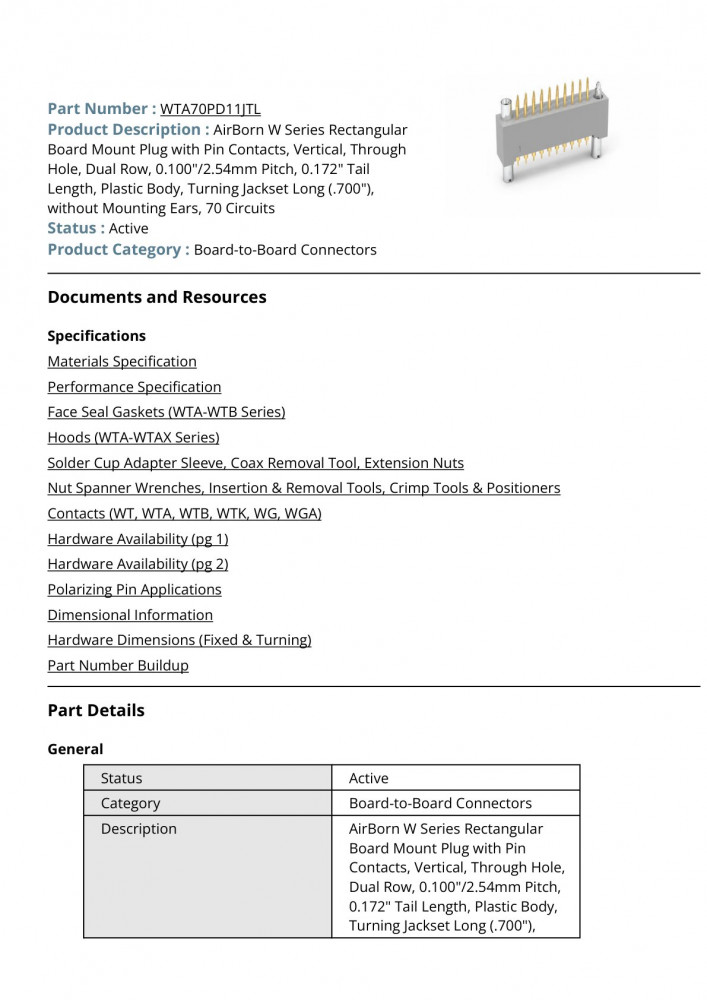 Technical document page 1 for WTA70PD11JTL