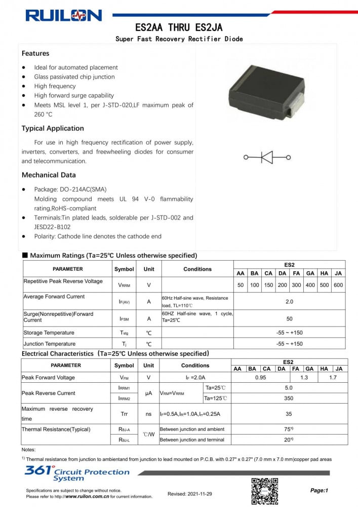 ES2JA datasheet page 1