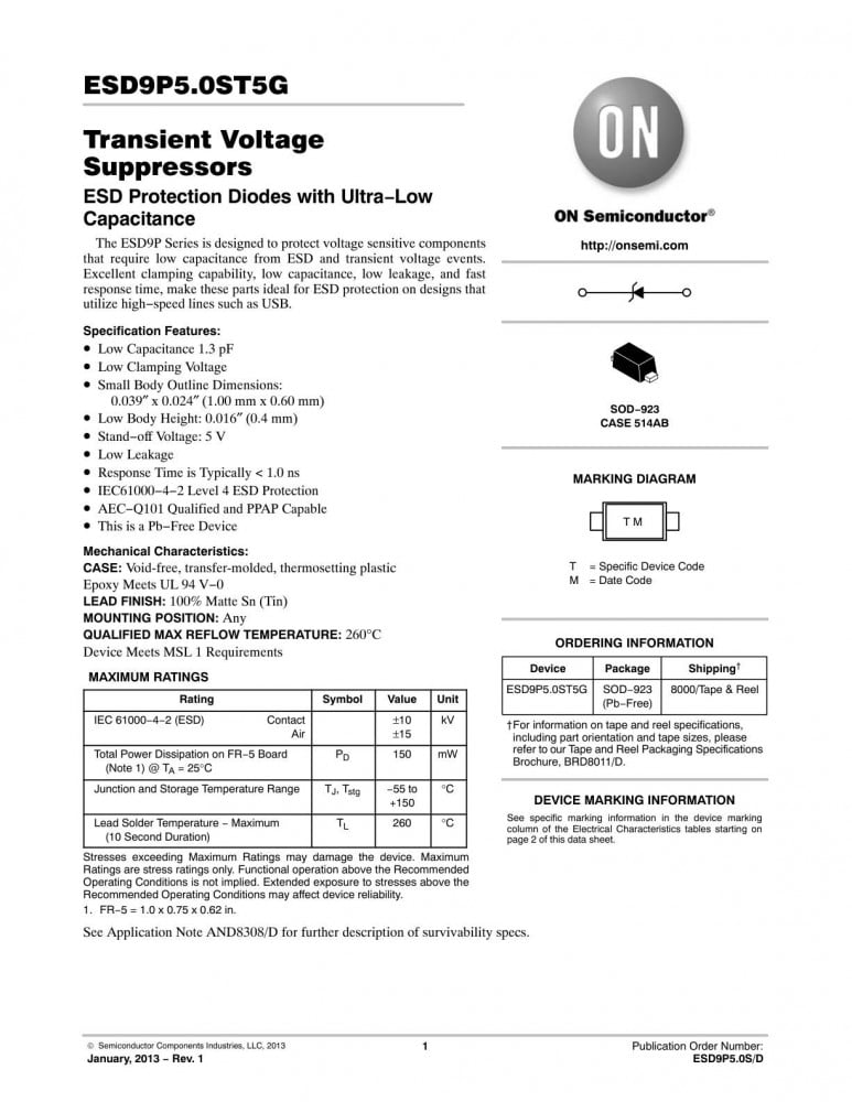 ESD9P5.0ST5G datasheet page 1