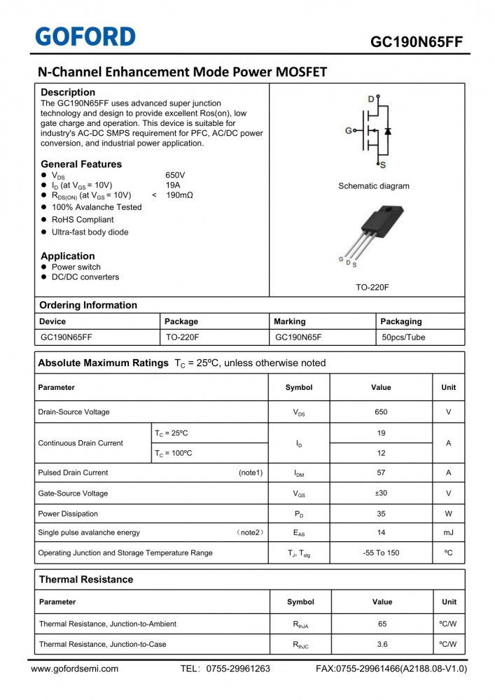 GC190N65FF datasheet page 1