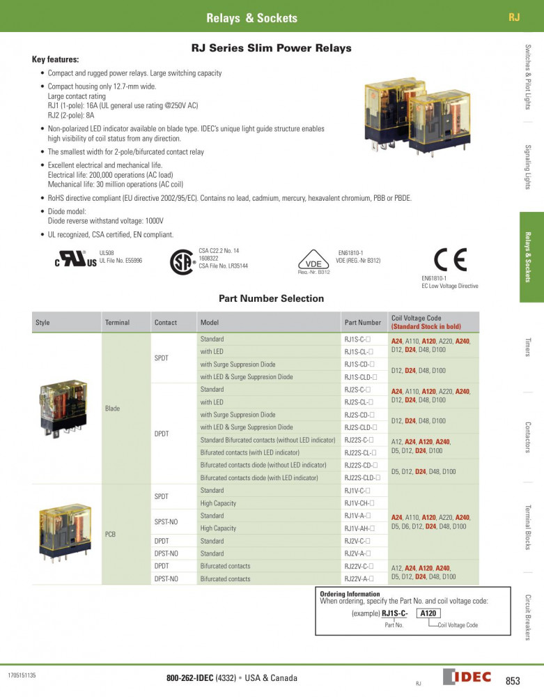 IDEC RJ Series document page 1