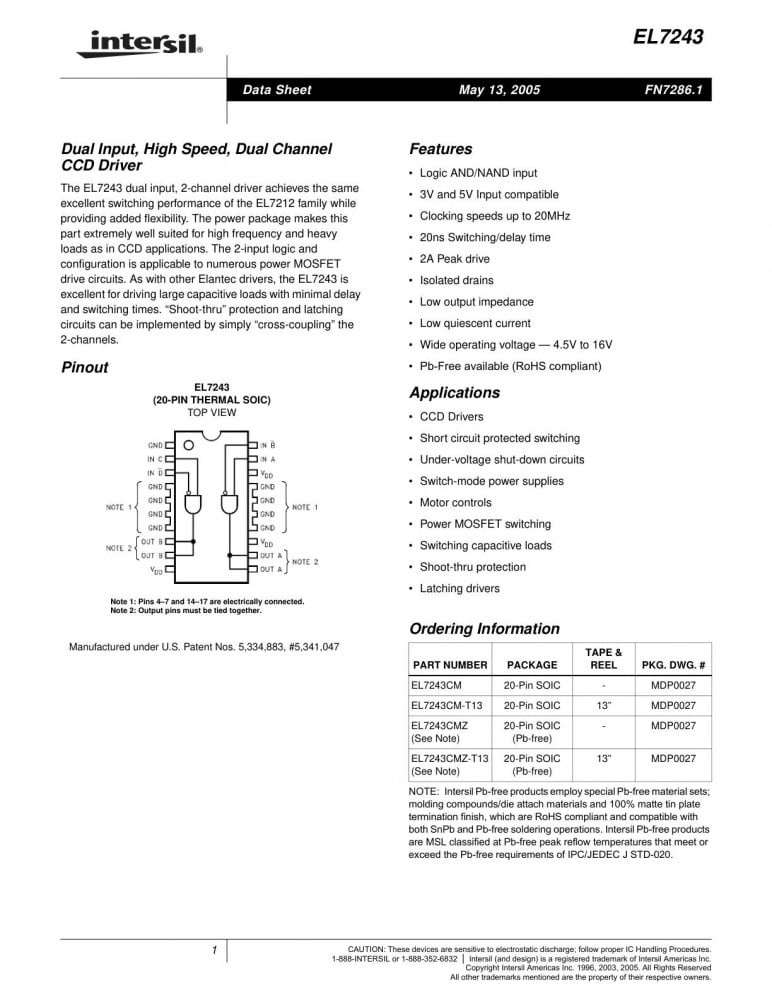 EL7243CMZ datasheet page 1
