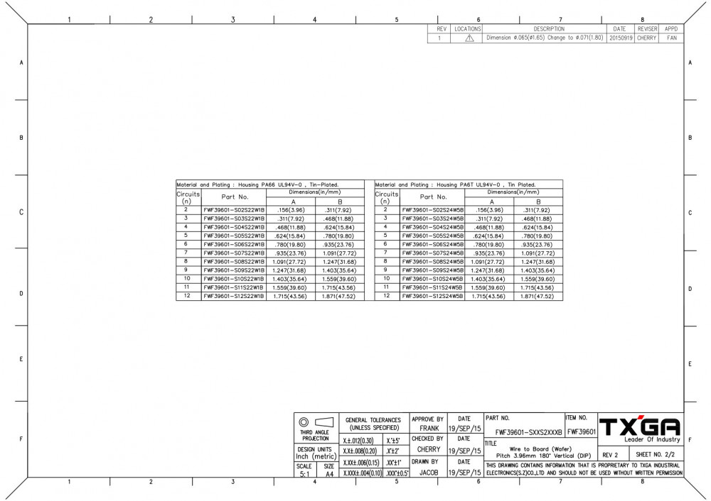 TXGA FWF39601 technical drawing page 3