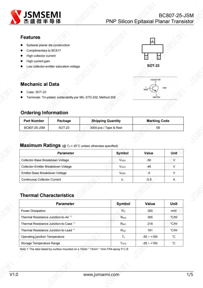 BC807-25-JSM datasheet page 1