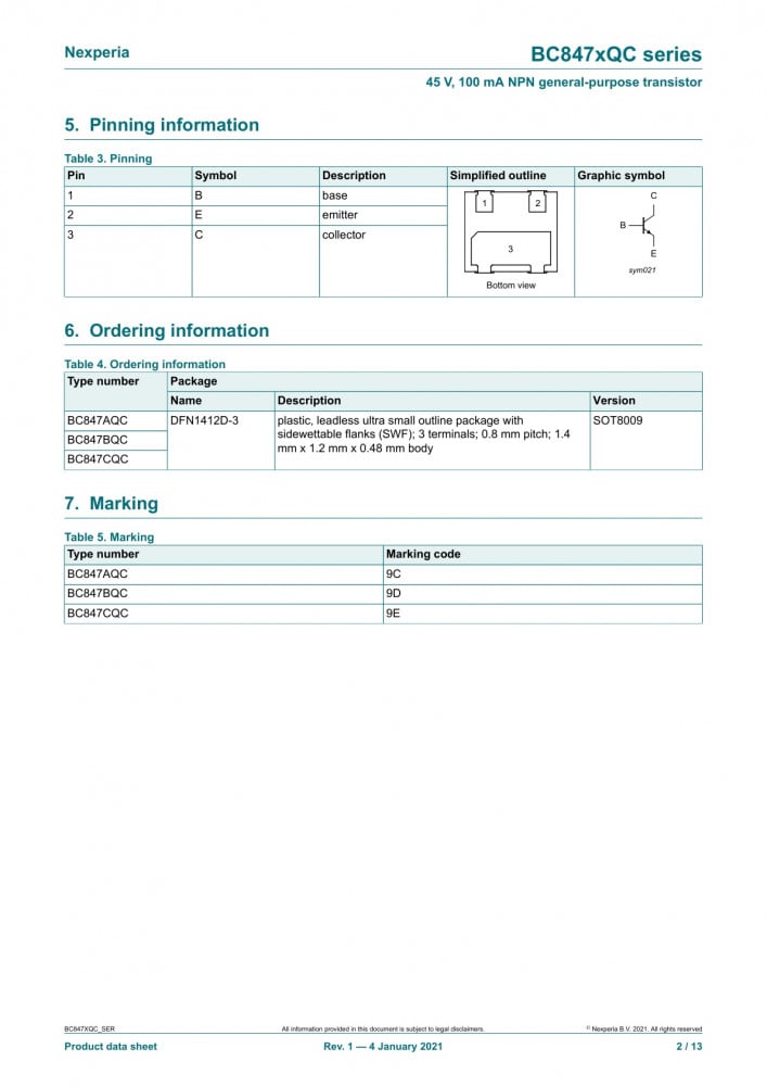 BC847AQCZ datasheet page 2