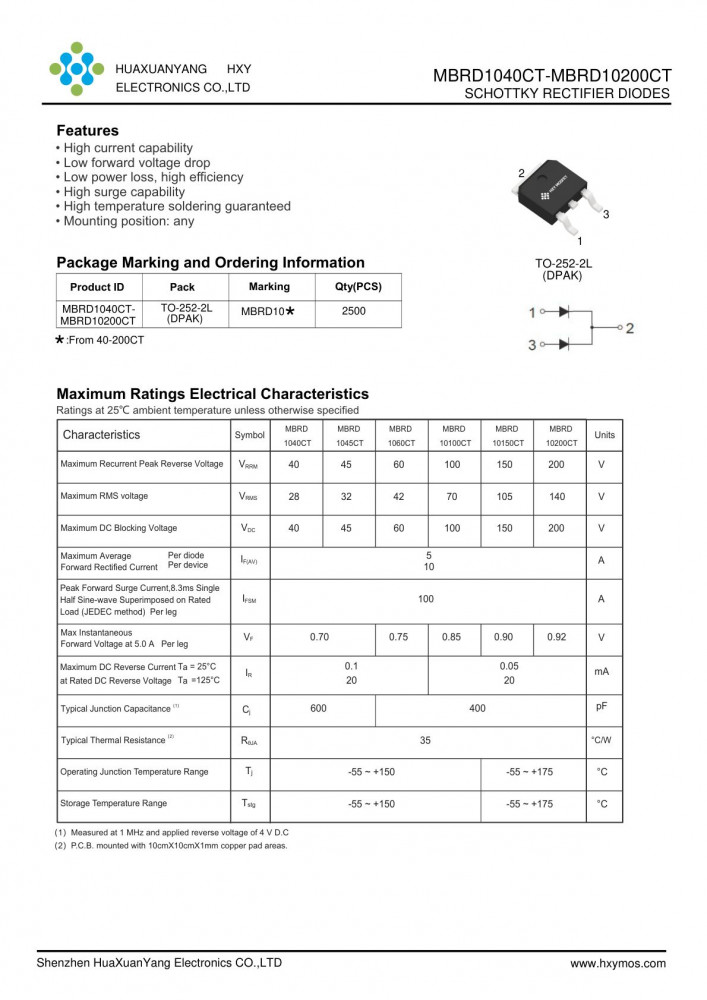 MBRD10100CT technical document page 1
