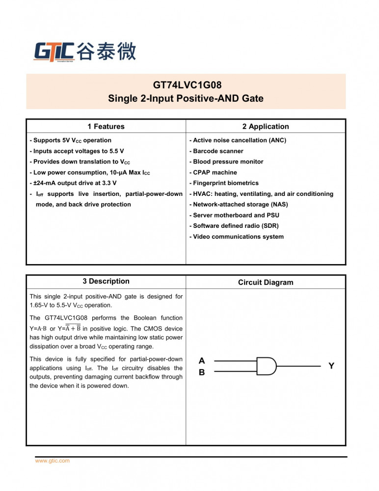 GT74LVC1G08S5 datasheet page 1