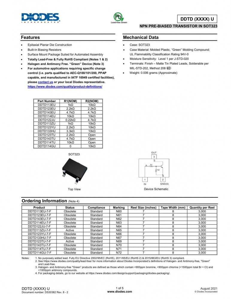DDTD113ZU-7-F datasheet page 1