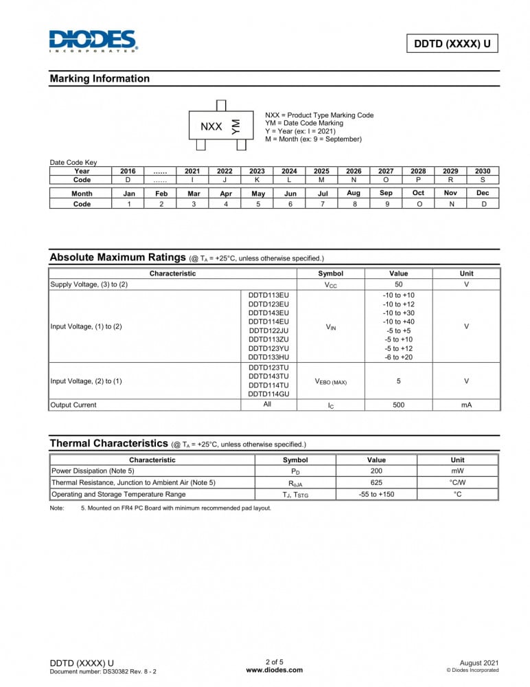 DDTD113ZU-7-F datasheet page 2