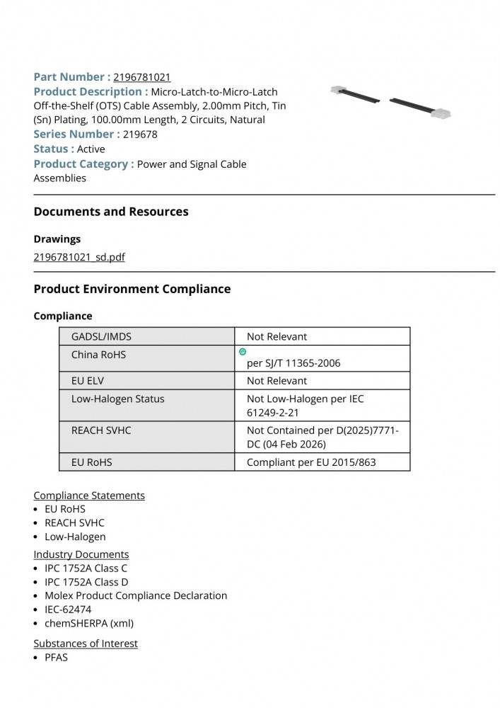 MOLEX 2196781021 drawing page 1