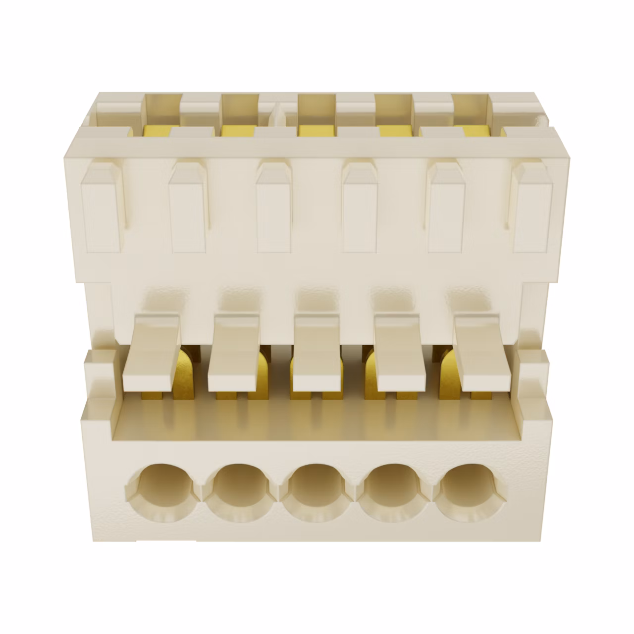 Appli-Mate RAST 2.5 Connector, 2.50mm Pitch, Female, 5 Circuits, No Position Keys Removed, Polarizing Rib Between 2/3, Locking Pips, 1 Slotted and 1 Open Endwall, Gold Plating for sale
