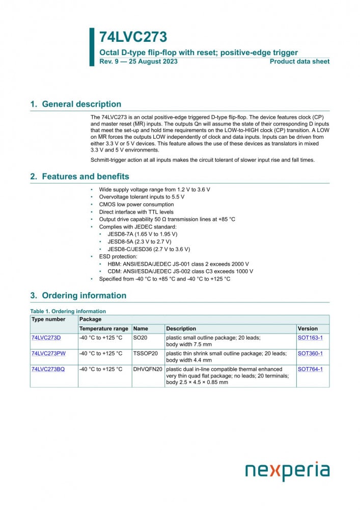 74LVC273 datasheet page 1