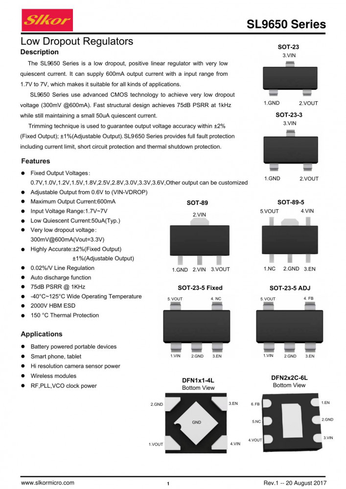 SL9650 datasheet page 1