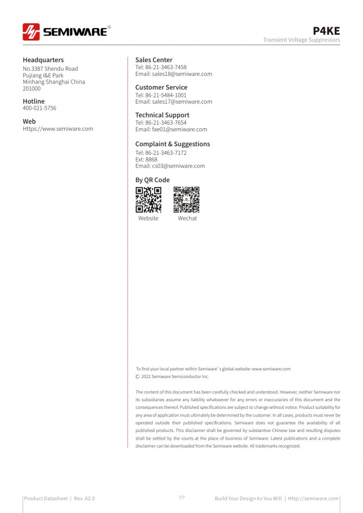 SEMIWARE P4KE550CA datasheet page 7