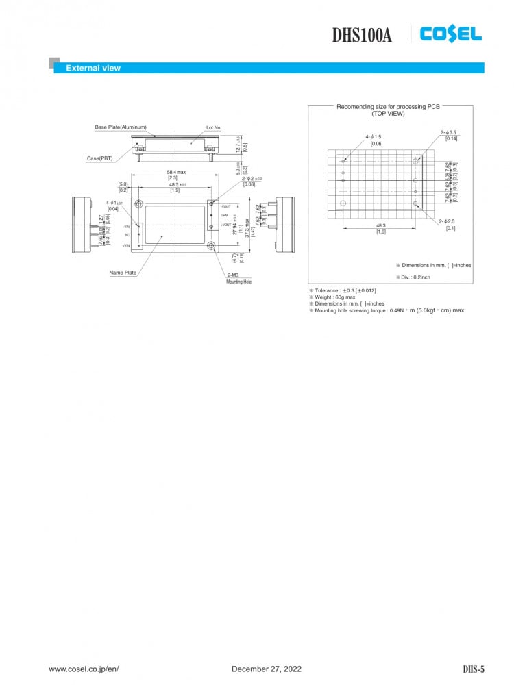 Cosel DHS series datasheet page 5