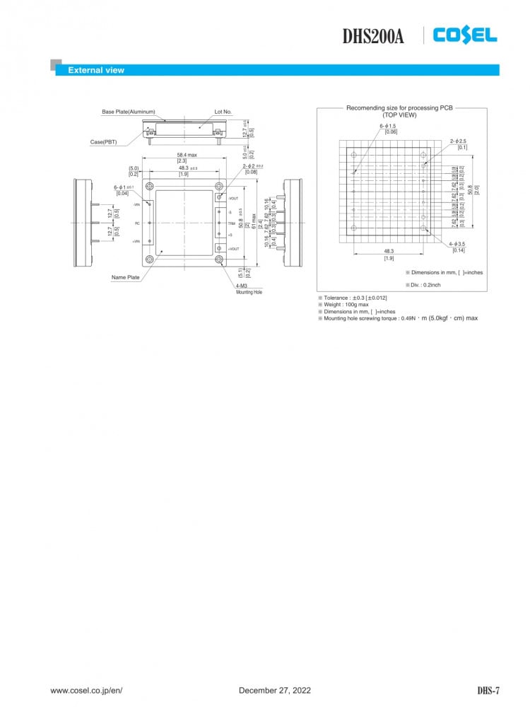 Cosel DHS series datasheet page 7