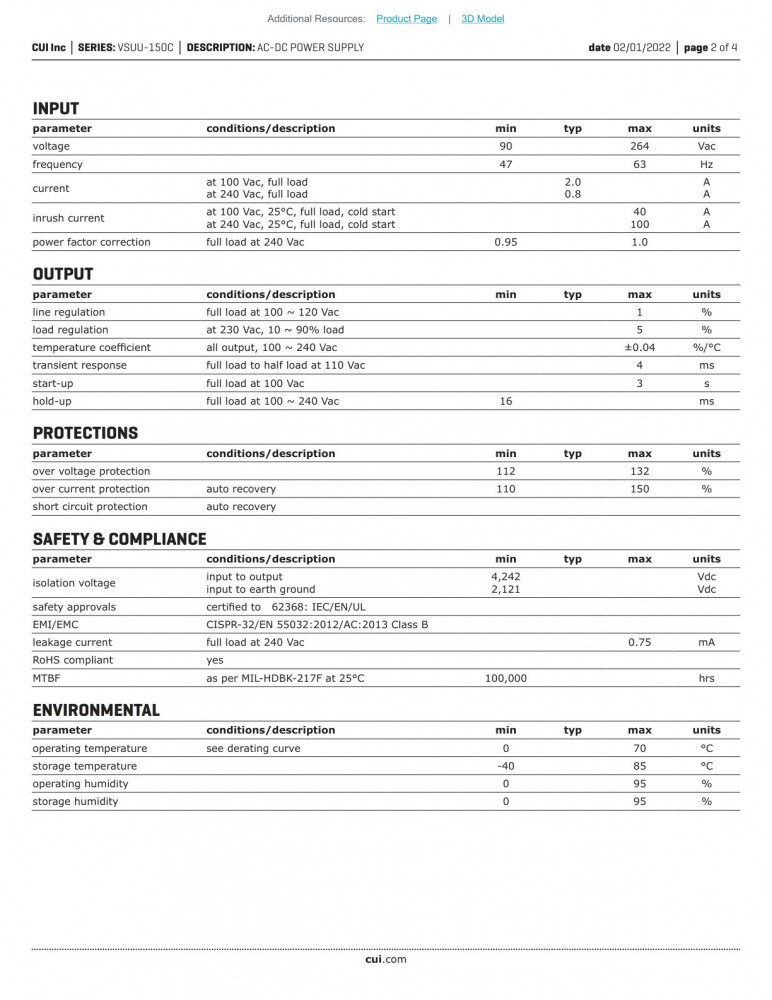 VSUU-150C-24 datasheet page 2