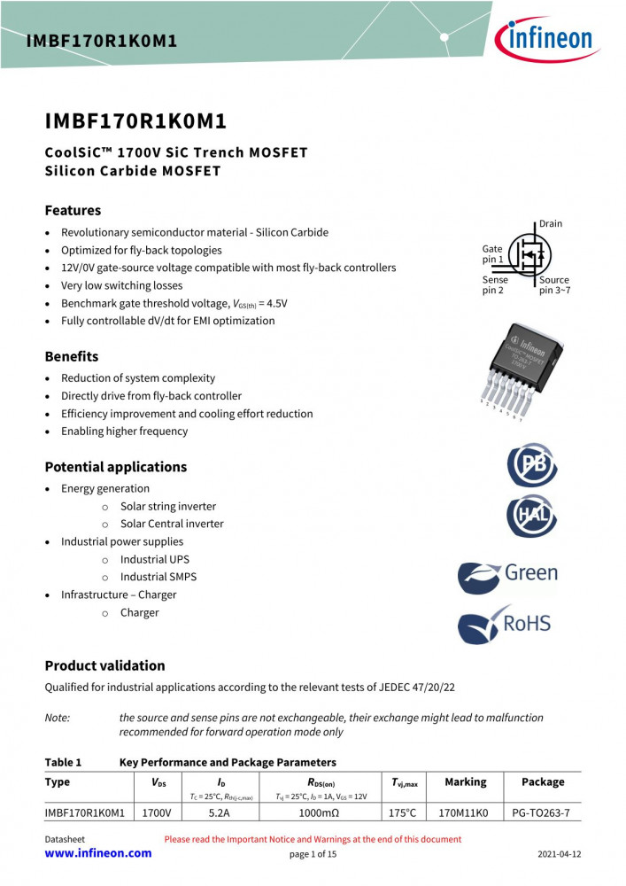 IMBF170R1K0M1 datasheet page 1