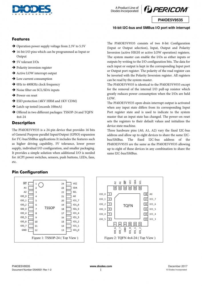 PI4IOE5V9535LEX datasheet page 1