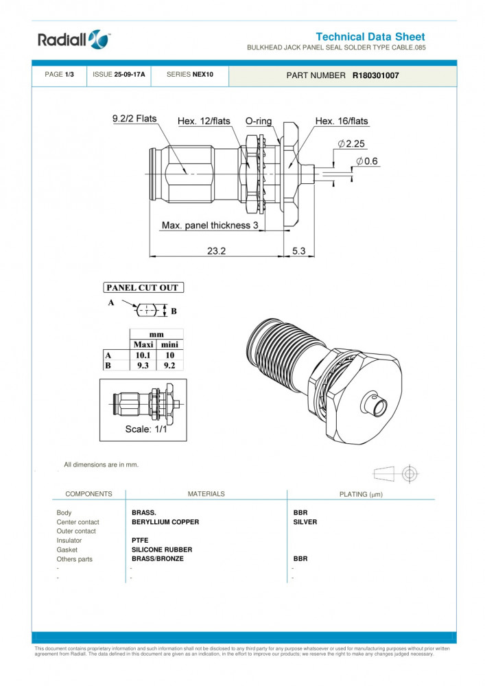Radiall R180301007 NEX10 datasheet page 1
