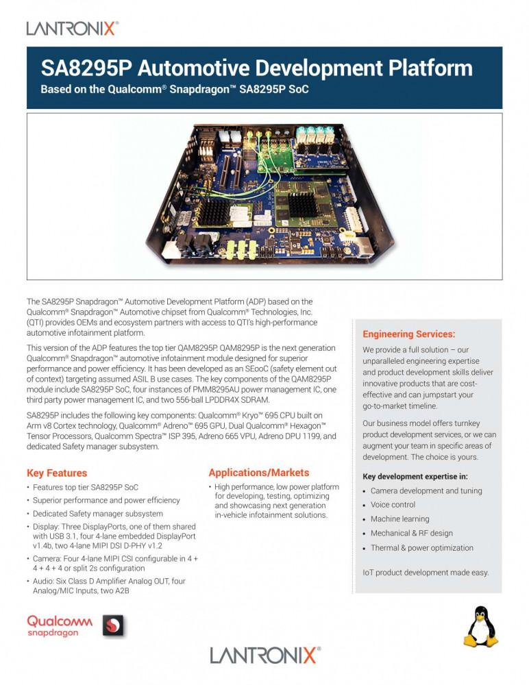SA8295P Automotive Development Platform technical document image, page 1