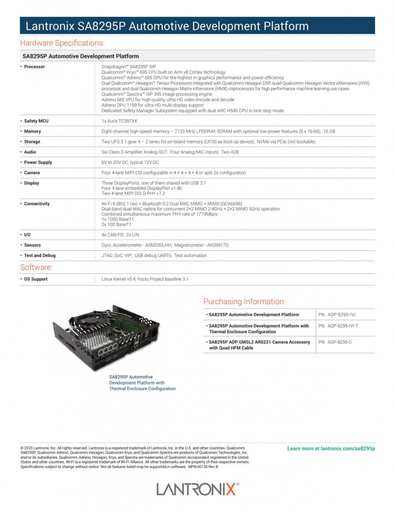 SA8295P Automotive Development Platform technical document image, page 2