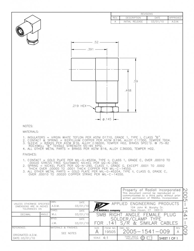 Radiall 2005-1541-009 product drawing