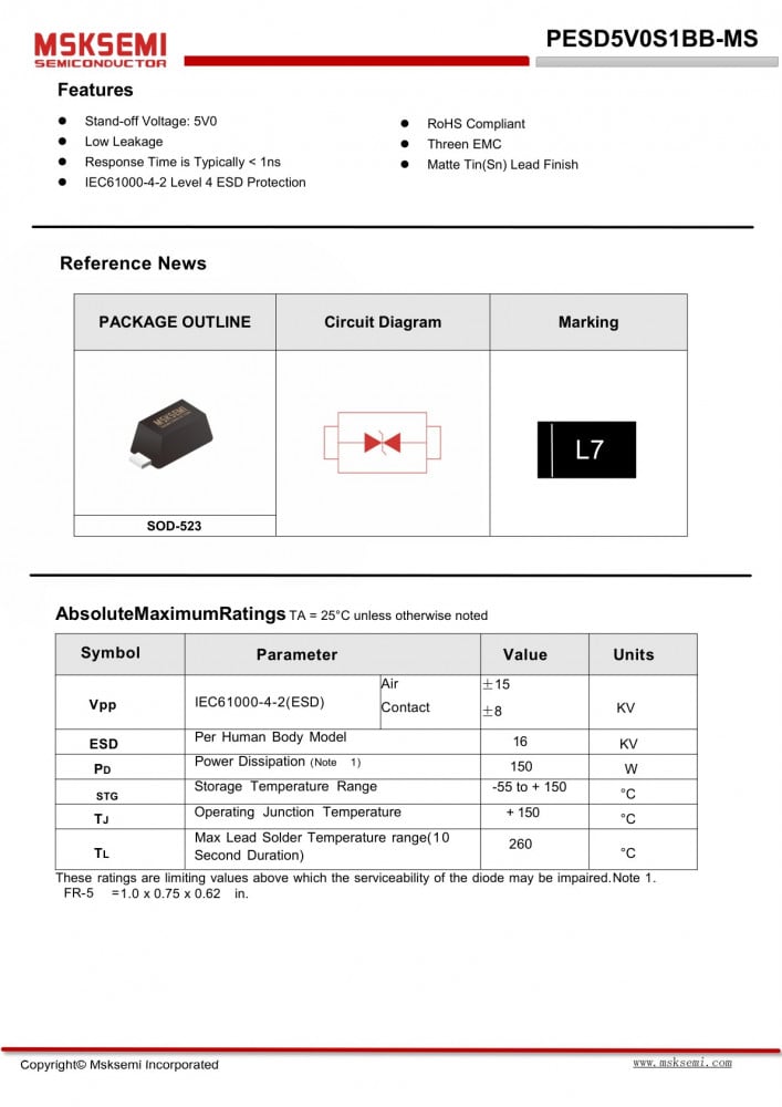 PESD5V0S1BB-MS datasheet page 2