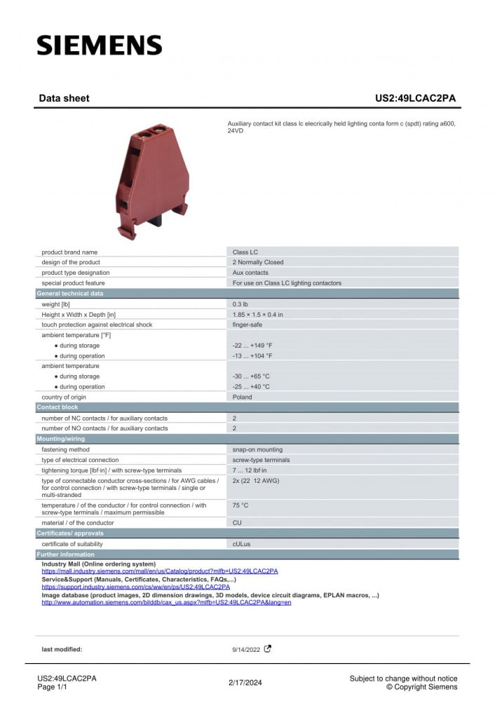 49LCAC2PA technical datasheet page